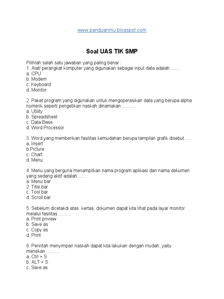 Soal Uas TIK SMP | PDF