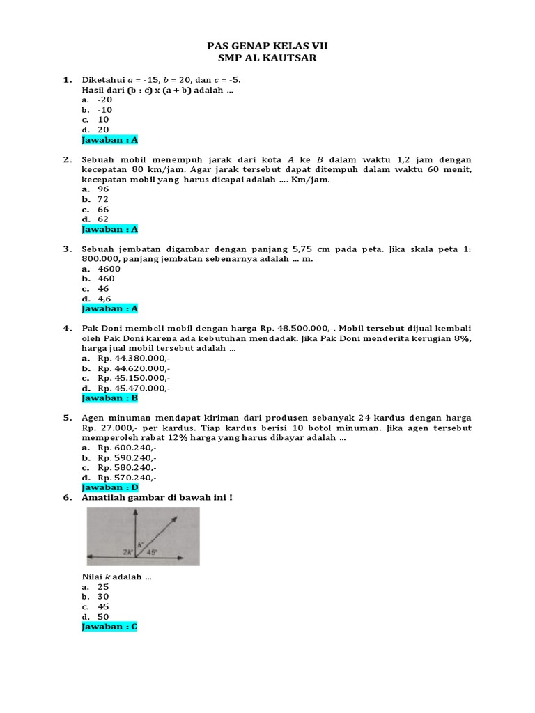 Soal Pas Genap Kelas 7 2021 | PDF