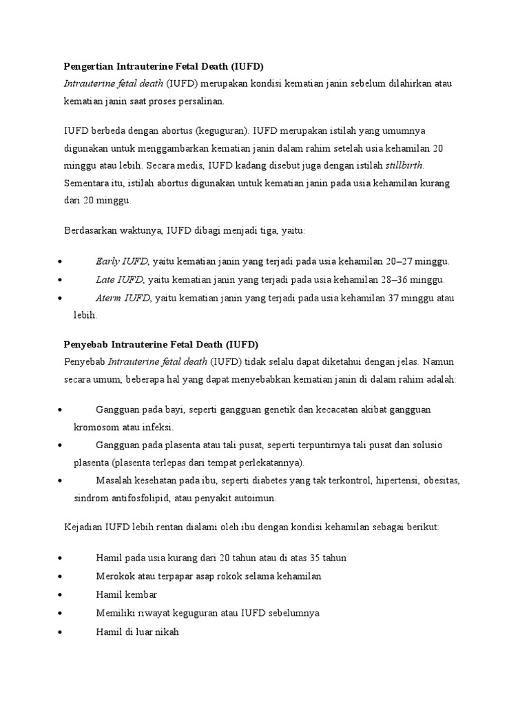 MENGENAL PENYEBAB DAN PENGOBATAN INTRAUTERINE FETAL DEATH (IUFD) | PDF
