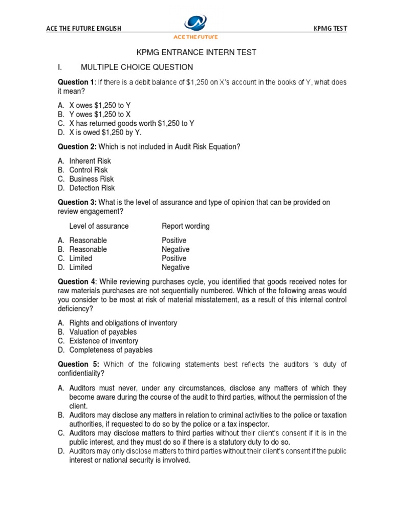 Kpmg-Entrance-Test - Ace The Future | PDF | Overdraft | Audit