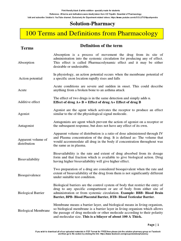 Pharmacology Terms & Definition | PDF | Downregulation And Upregulation ...