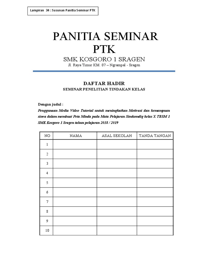Daftar Hadir Seminar | PDF