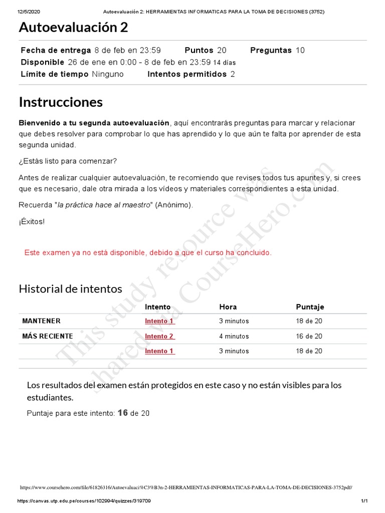 Autoevaluaci N 2 Herramientas Informaticas para La Toma de Decisiones 3752 PDF | PDF