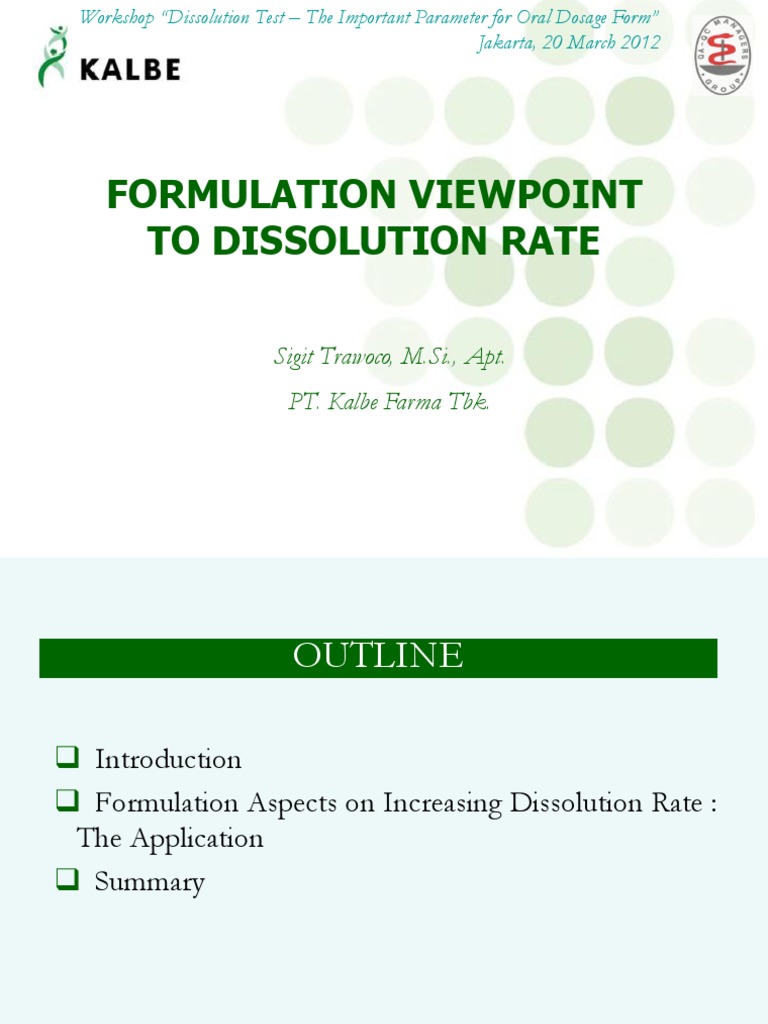 Formulation Viewpoint To Dissolution Rate (Sharing 20 Mar 12 | PDF | Solubility | Tablet (Pharmacy)