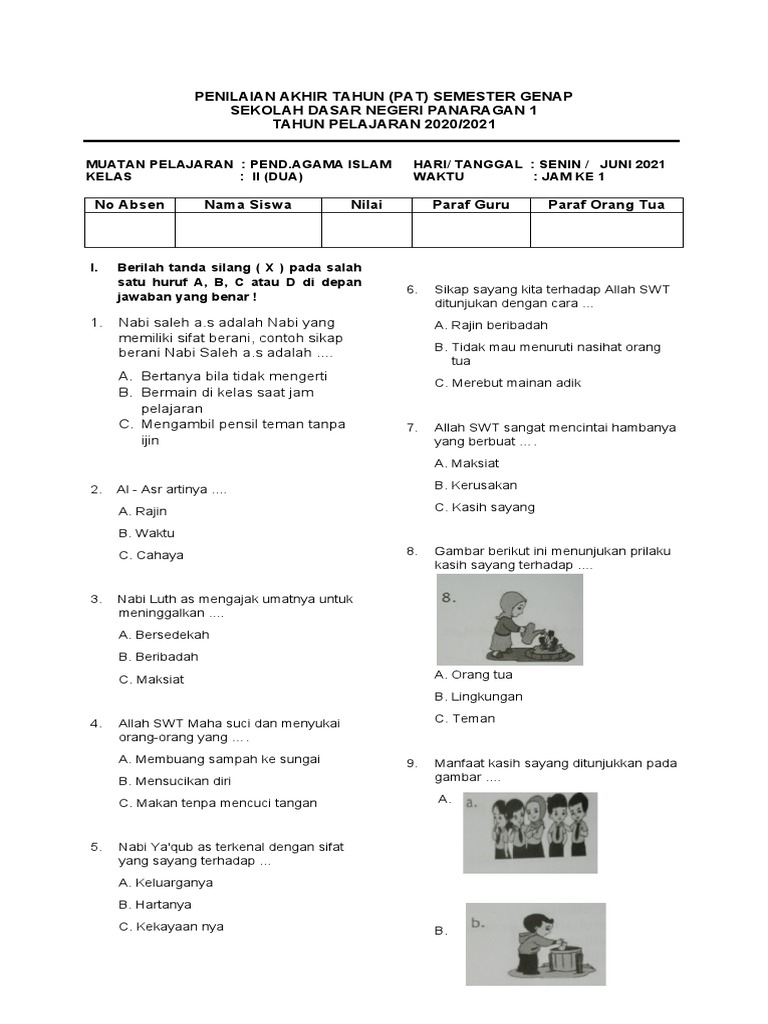 Soal Kisi-Kisi Pat Pai KLS 2 Sem 2 2020-2021 | PDF