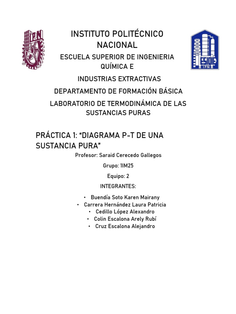 Instituto Politécnico Nacional: Práctica 1: "Diagrama P-T de Una ...