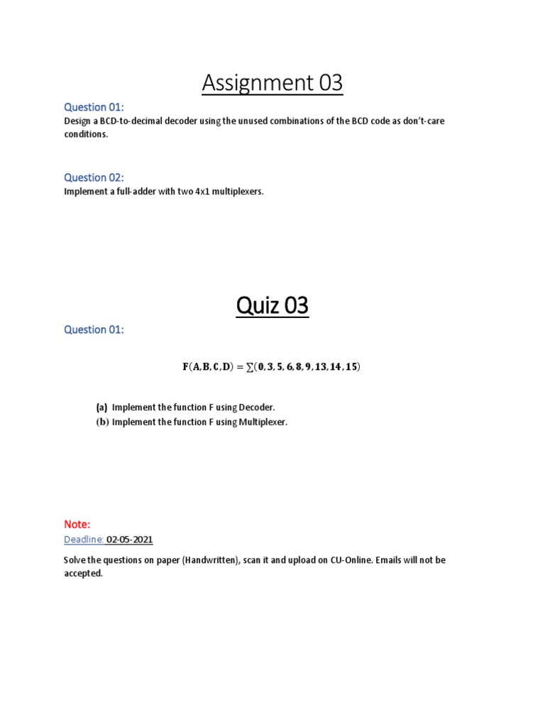 DLD Assignment 03 and Quiz 03 | PDF