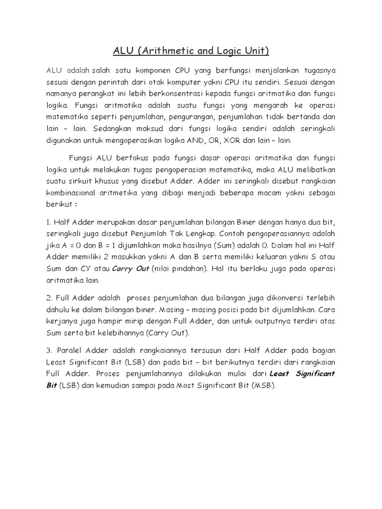 Arithmetic and Logic Unit) : ALU Adalah | PDF | Komputer | Teknologi & Rekayasa