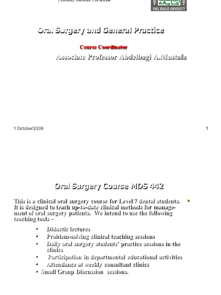 Oral Surgery Course Overview MDS 442 | PDF | Dentistry | Mouth