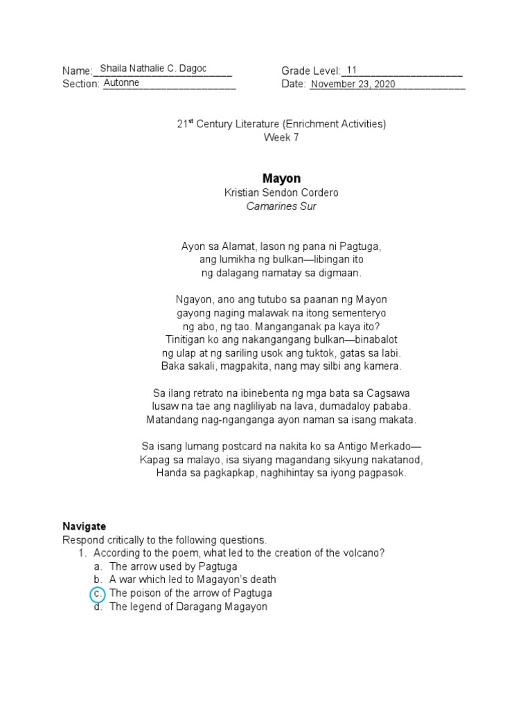 Mayon Volcano: Poem and Analysis | PDF | Volcano | Poetry