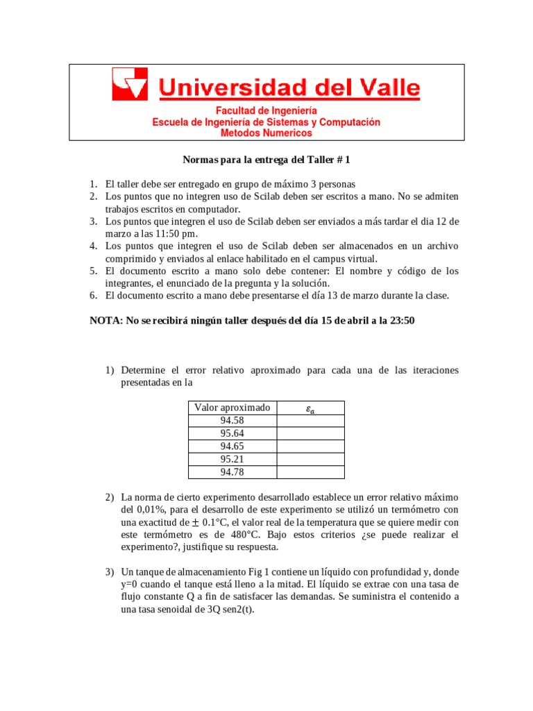 Taller 1 Metodos Numericos 2021 | PDF | Ecuaciones | Análisis matemático