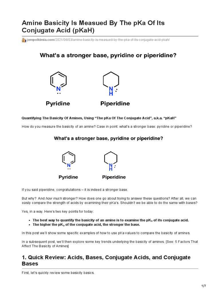 Amine Basicity Is Measued by The PKa of Its Conjugate Acid PKaH | PDF