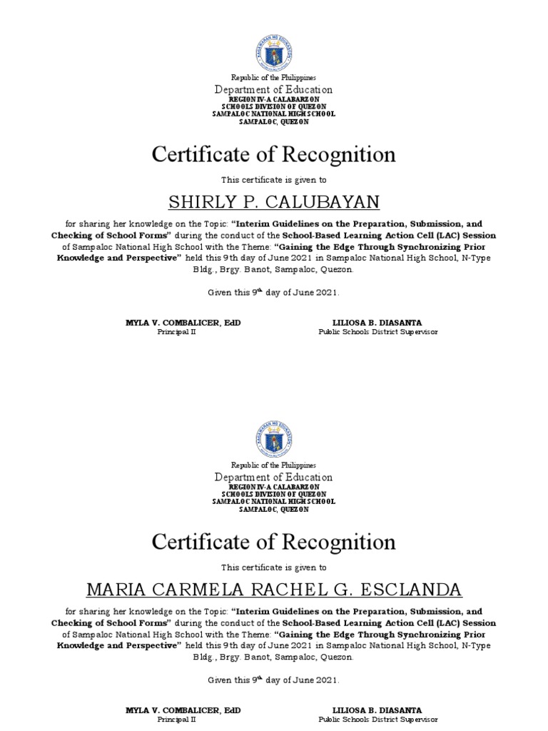 Certi of Recognition For SLAC Speaker | PDF | Teaching | Pedagogy