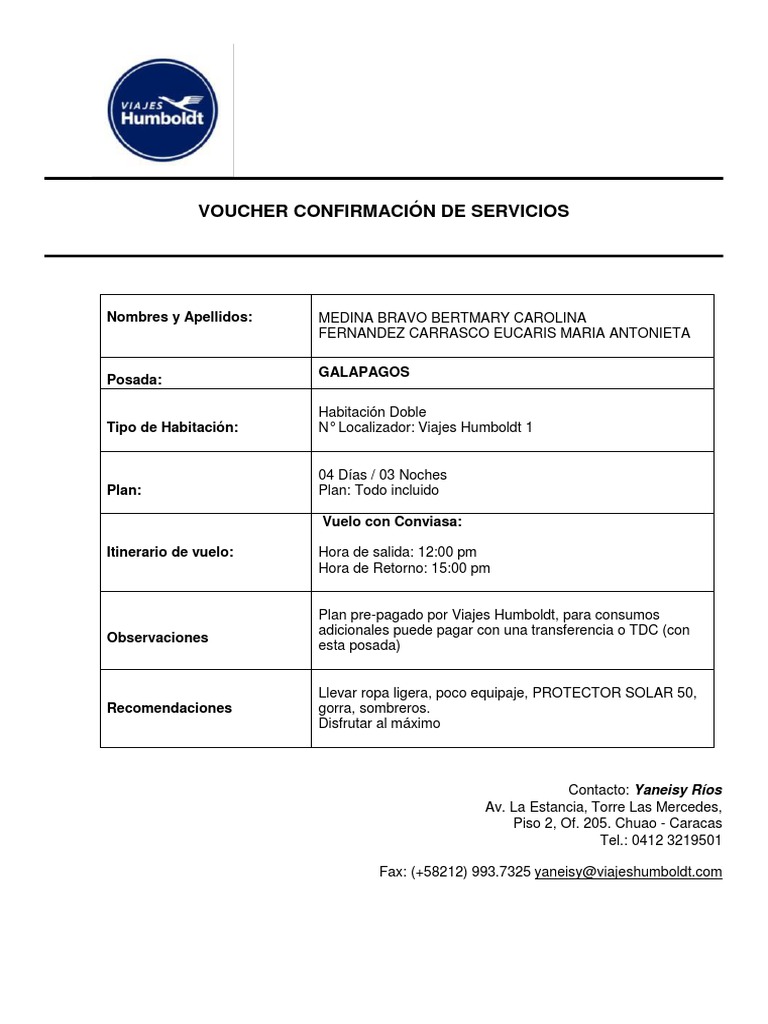 Voucher de Servicios Viajes | PDF