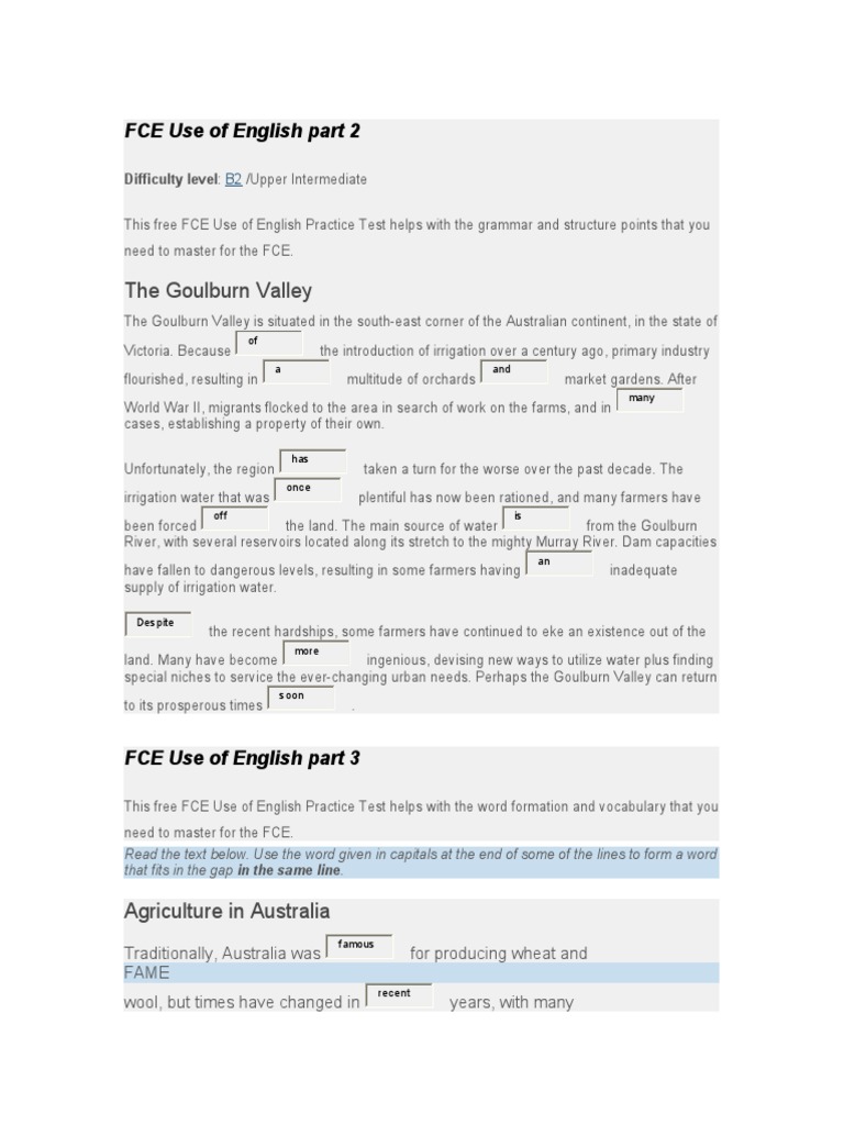 Use of English For FCE (Part 2, 3) | PDF | Farms | Farmer