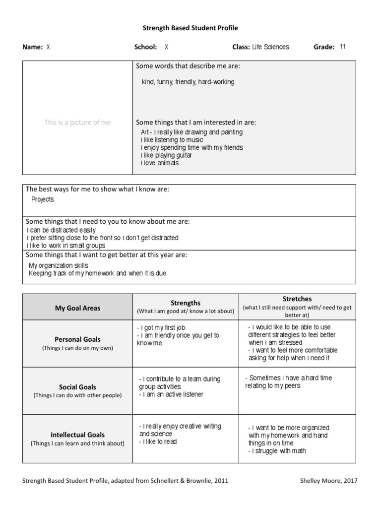 Strength-Based Student Profile Template | PDF | Homework | Educational ...