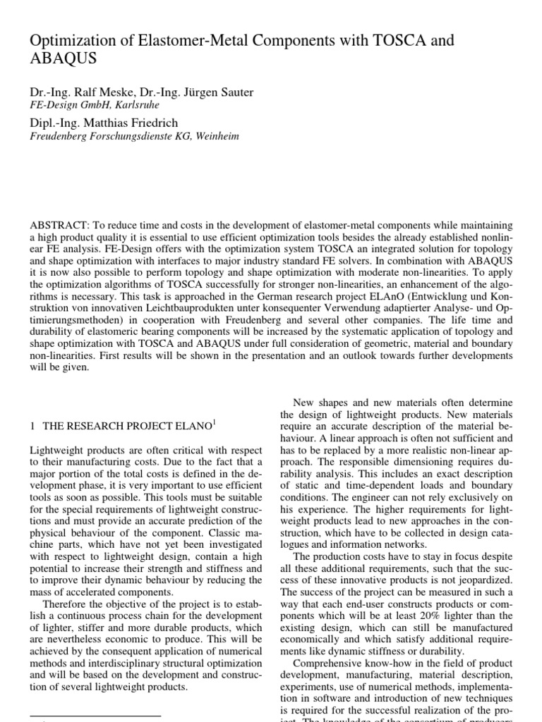 Optimization of Elastomer-Metal Components With TOSCA and Abaqus | PDF ...