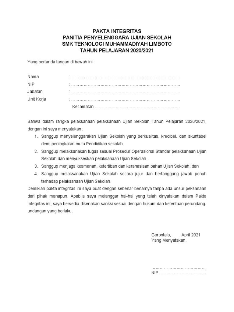 Pakta Integritas Panitia | PDF