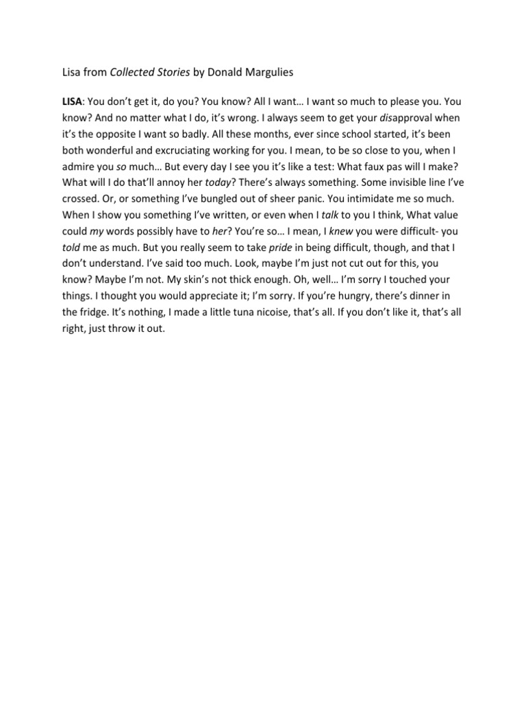 Collected Stories Monologue | PDF