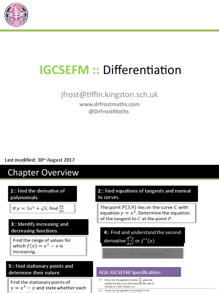 IGCSEFM Differentiation | PDF | Derivative | Gradient