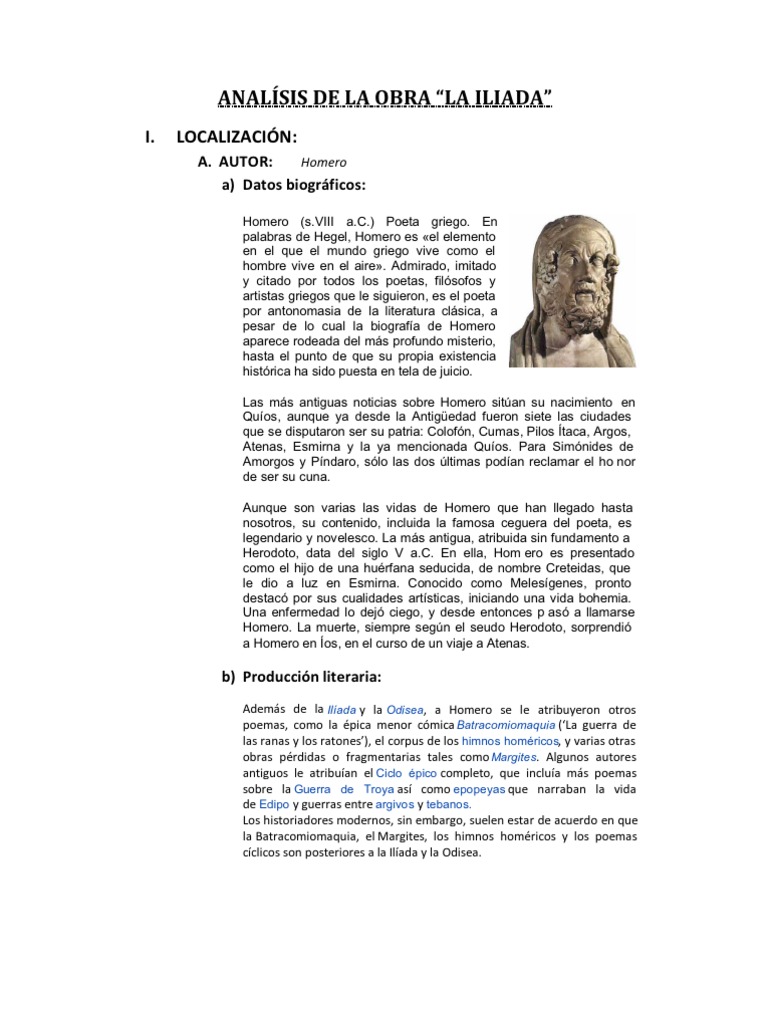 ANALÍSIS DE LA OBRA LA ILIADA