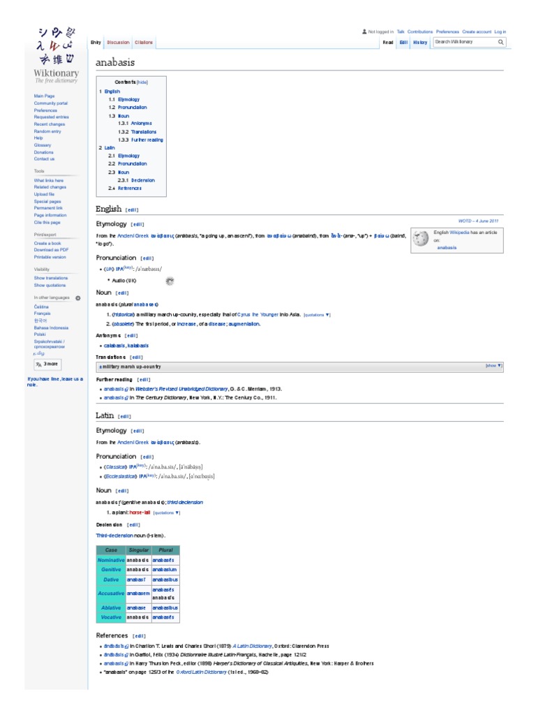 En Wiktionary Org Wiki Anabasis | PDF | Latin | Language Mechanics En Wiktionary Org Wiki Anabasis | PDF | Latin | Language Mechanics