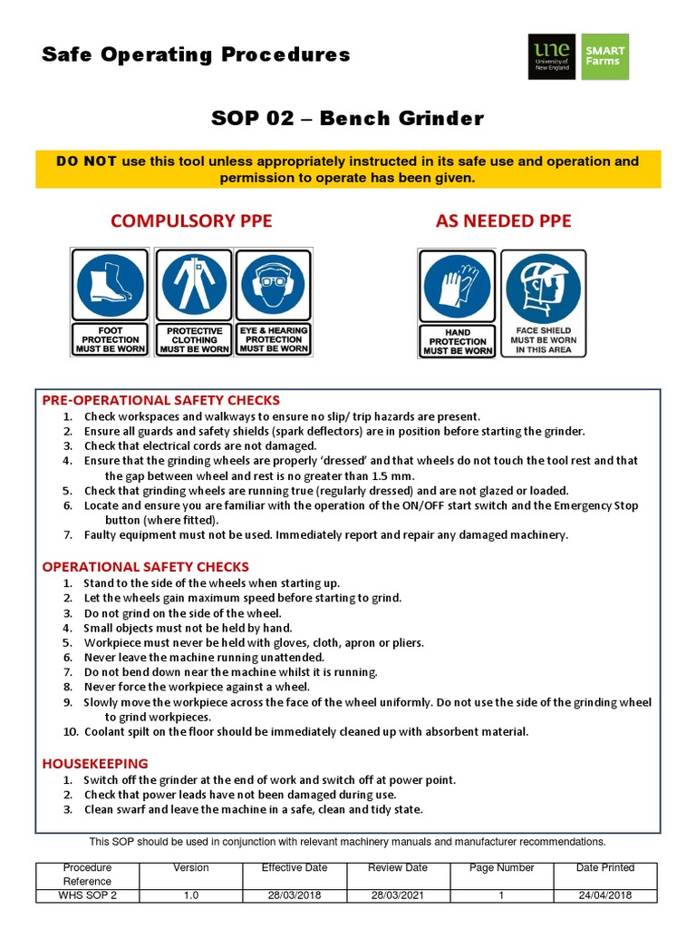 Compulsory Ppe As Needed Ppe: Safe Operating Procedures SOP 02 - Bench ...