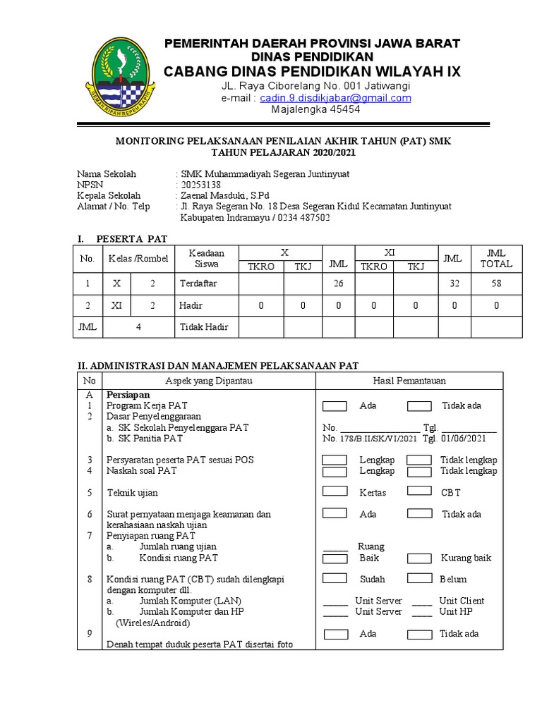 Instrumen Monev PAT Juni 2021 | PDF