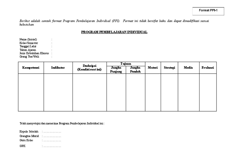 Contoh Format Program Pembelajaran Individual | PDF | Karier ...