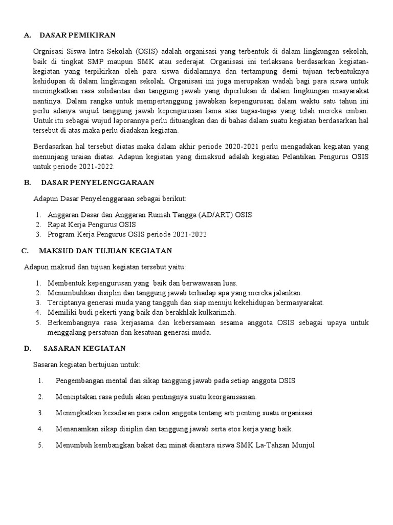PROPOSAL Pelantikan Osis | PDF