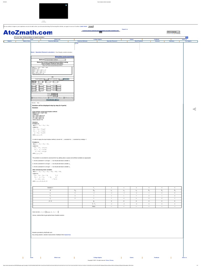 Algorithm and Examples: Method Solve The Linear Programming Problem ...