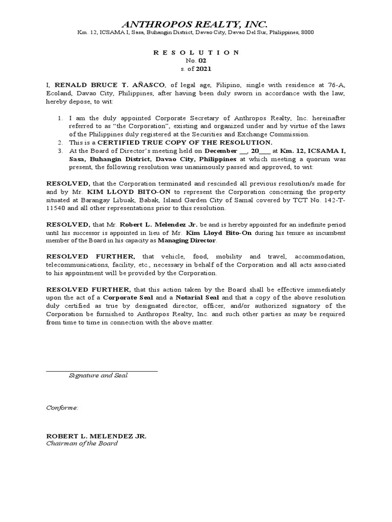 Corporate Resolution for Board Appointment | PDF | Signature | Government