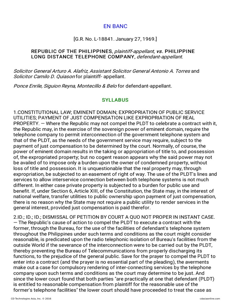 Expropriation Case: PLDT vs. Republic | PDF | Eminent Domain | Public Law