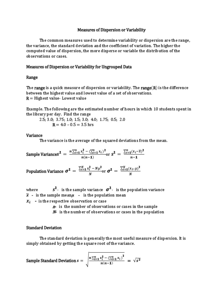 Lesson 6 Range Variance Sample Devation | PDF | Coefficient Of ...