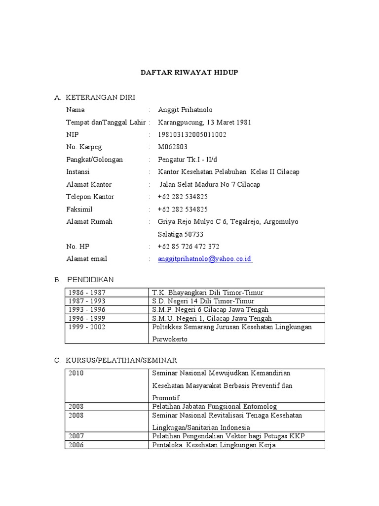 DAFTAR RIWAYAT HIDUP Anggit | PDF