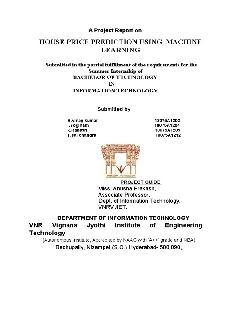 House Price Prediction Using Machine Learning: A Project Report On ...