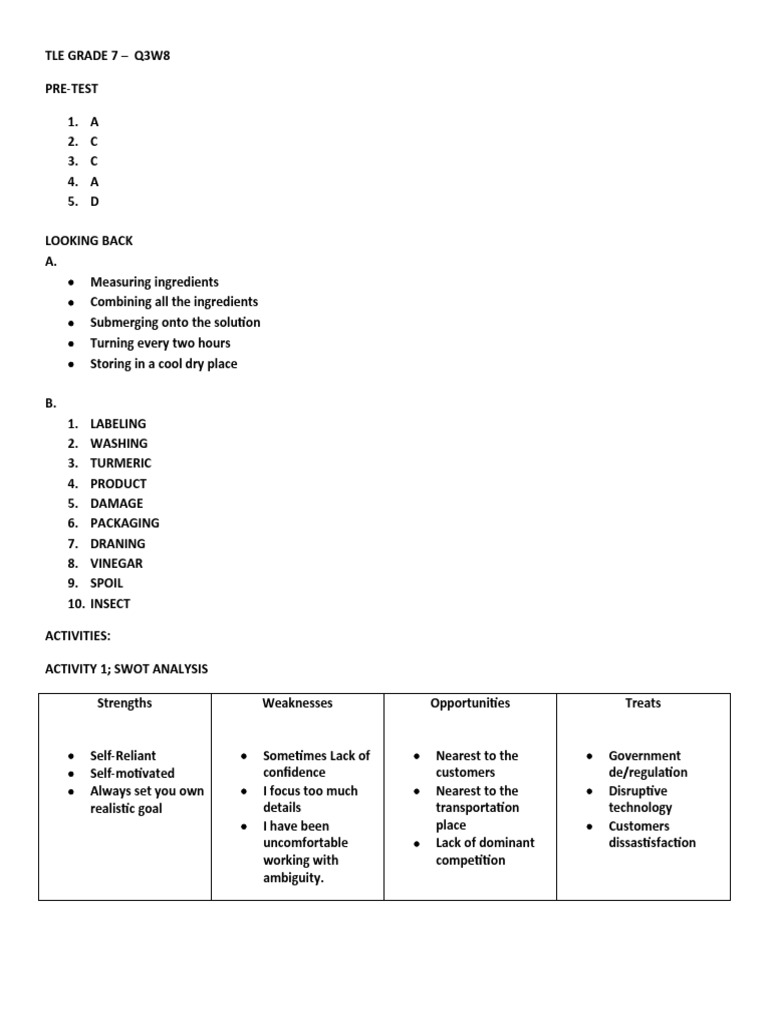 Tle Grade 7 | Download Free PDF | Foods | Marketing