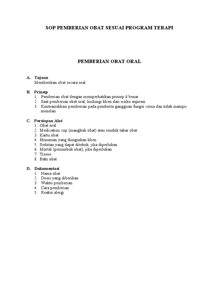 Sop Pemberian Obat Sesuai Program Terapi-1 | PDF