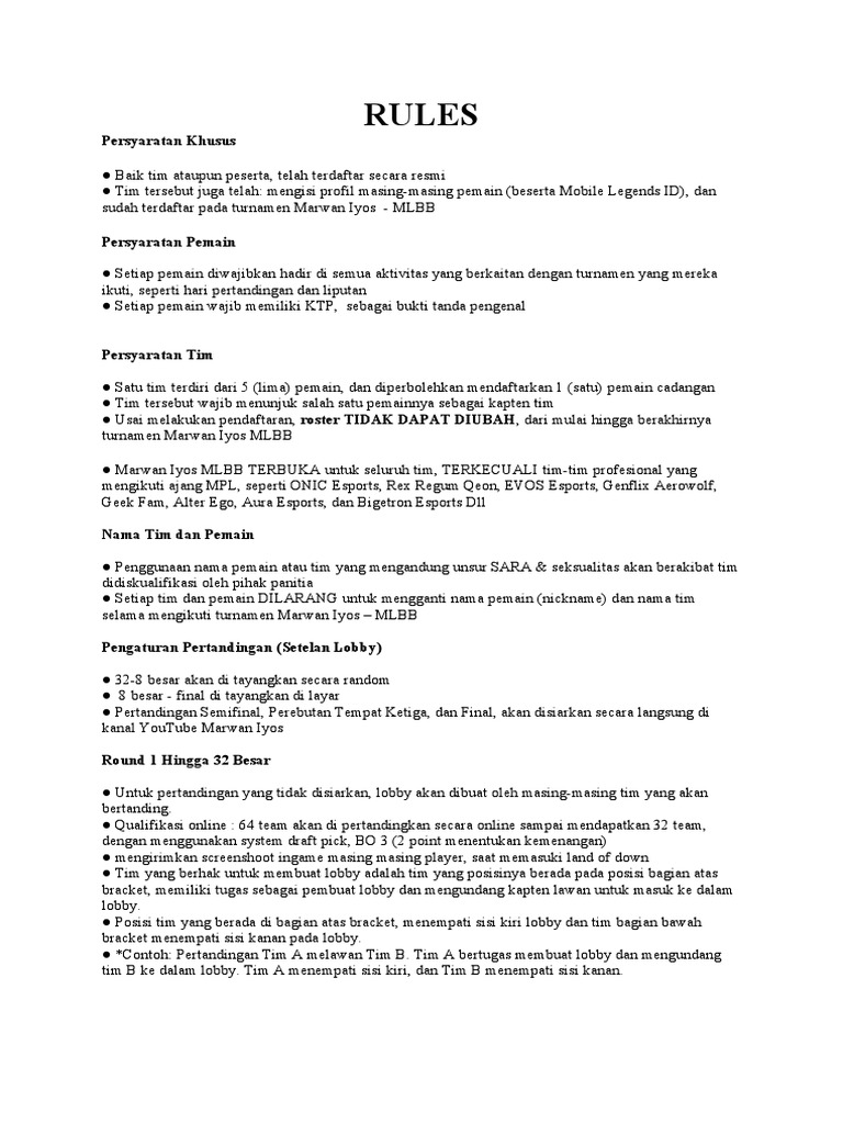 PERATURAN TURNAMEN MARWAN IYOS MLBB | PDF