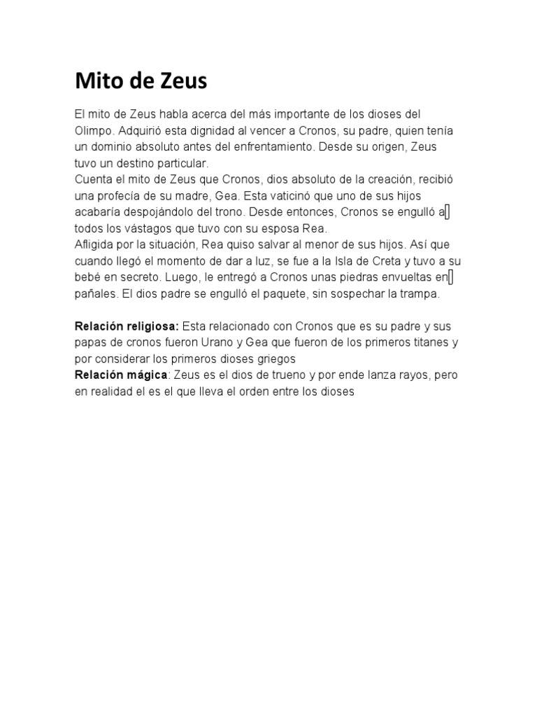 Mito de Zeus: Origen y Poder | PDF