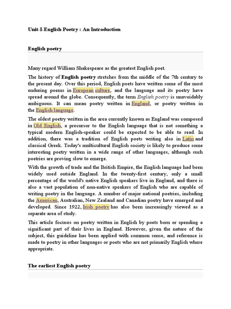 Unit-I-English Poetry An Introduction | PDF | English Poetry | English ...