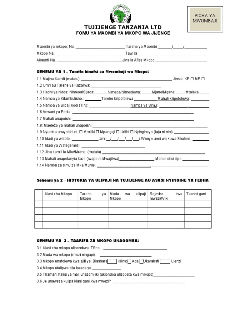 Jijenge Application Form - Swahili Version For Customers 2 | PDF