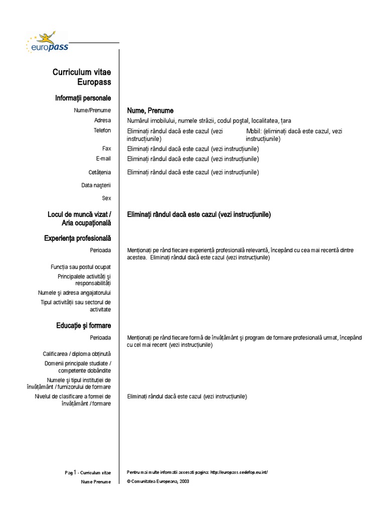 CV European Model Europass | PDF