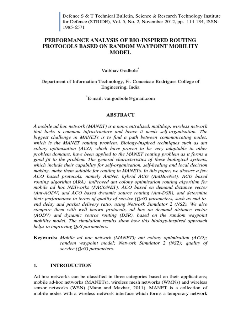 Performance Analysis of Bio-Inspired Routing Protocols Based On Random Waypoint Mobility Model ...