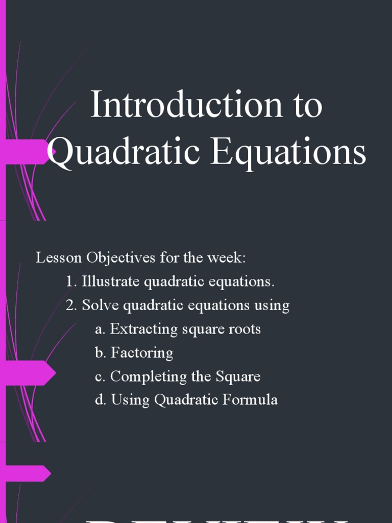 Introduction To Quadratic Equations | PDF | Quadratic Equation | Equations