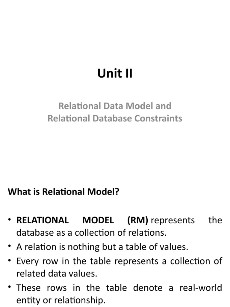 Unit Ii Relational Data Model And Relational Database Constraints Pdf Relational Database