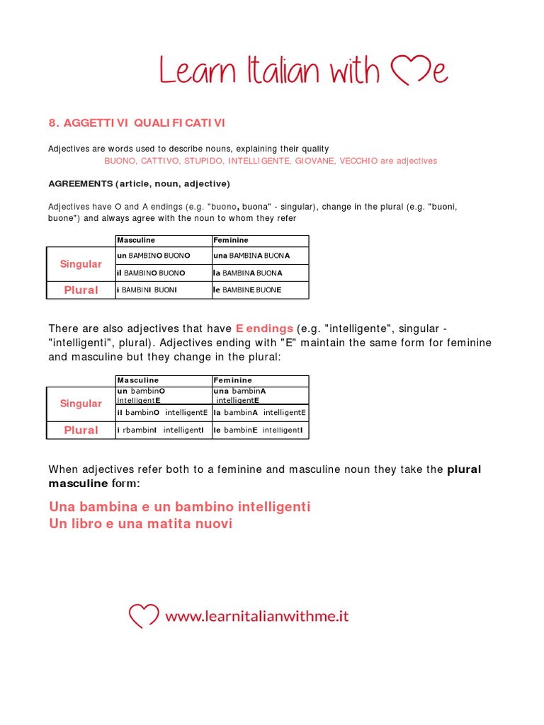 Understanding Italian Adjectives and Agreement | PDF