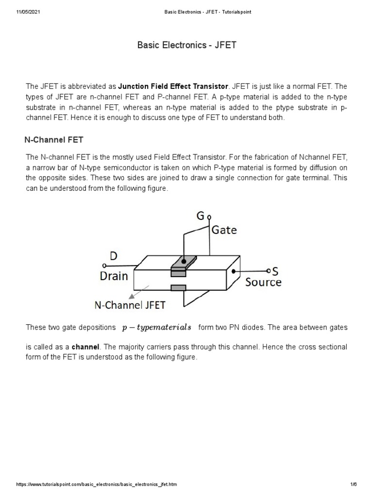 Basic Electronics - JFET - Tutorialspoint | PDF | Field Effect Transistor | P–N Junction
