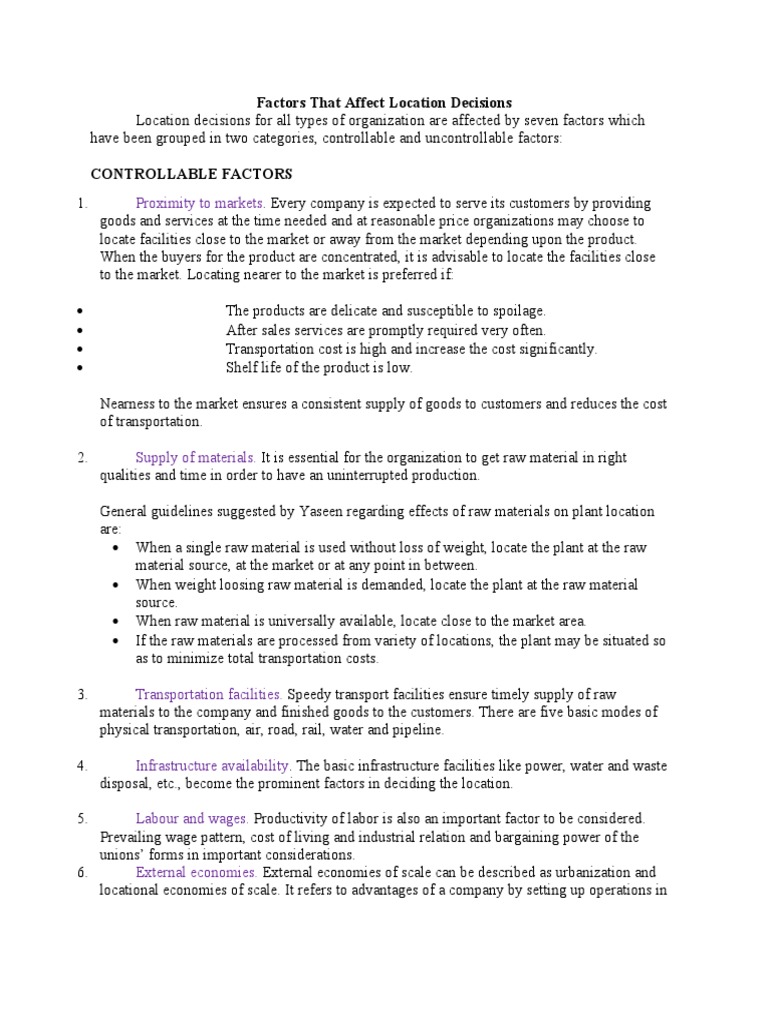 Factors That Affect Location Decisions | PDF | Labour Economics ...