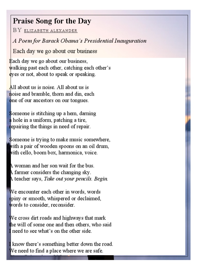Praise Song For The Day: A Poem For Barack Obama's Presidential ...